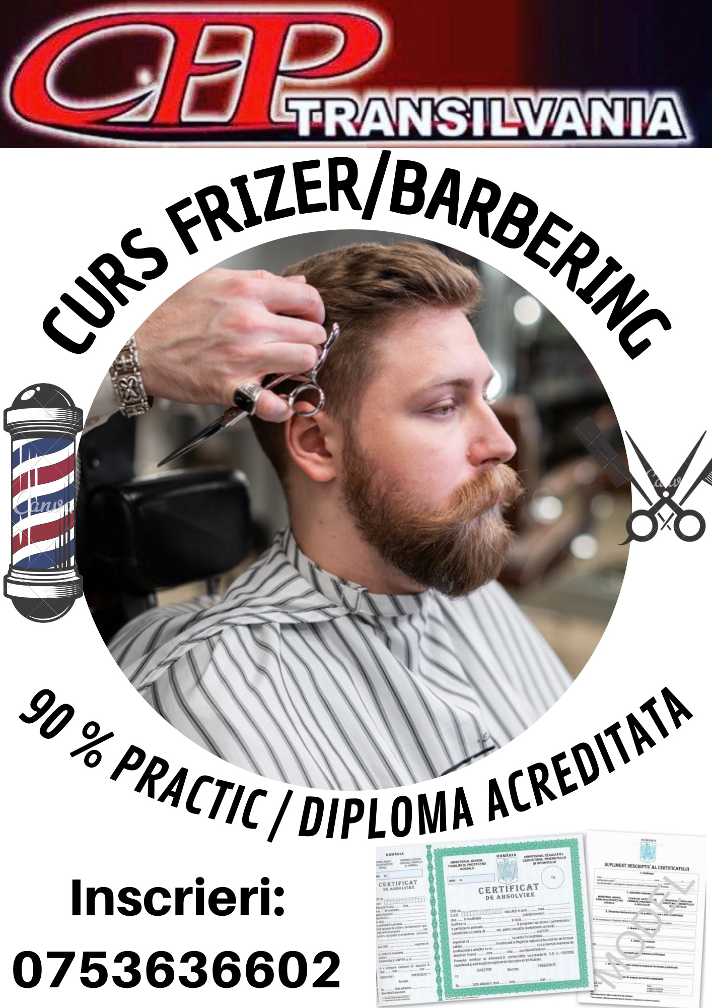 Curs frizer frizerie acrediat - program flexibil - 90 % practica - diploma